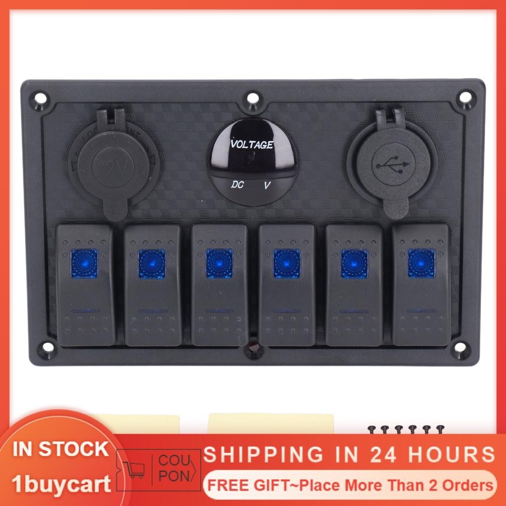 Car Marine Boat Circuit Breaker 6 Gang Rocker Switch Panel USB Ports ...