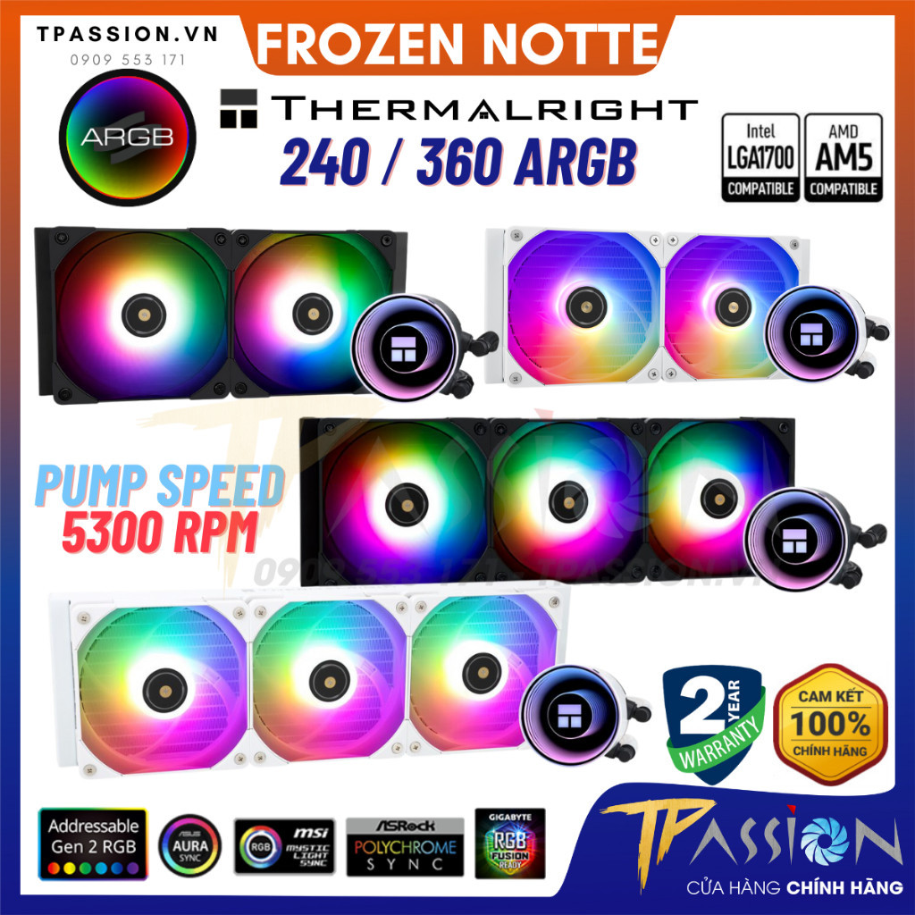 Tản nhiệt nước AIO CPU THERMALRIGHT FROZEN NOTTE 360 / 240 LED ARGB BLACK / WHITE - Chính hãng ...