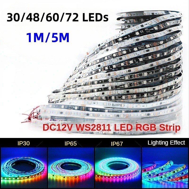 Đèn LED dải 1-5m DC12V WS2811 5050 RGB SMD Địa chỉ thông minh 30 / 48 ...
