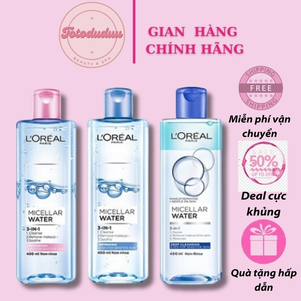 Nước tẩy trang 3-in-1 L'Oreal Paris Micellar Water| Loreal 400ml hanni beauty | Shopee Việt Nam