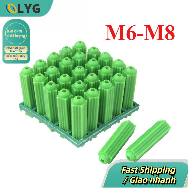 [Giao nhanh]Tắc Kê Nhựa Xanh M6/M8, chống xoay, chốt nở gắn tường, dùng cho bê tông, gạch rỗng ...