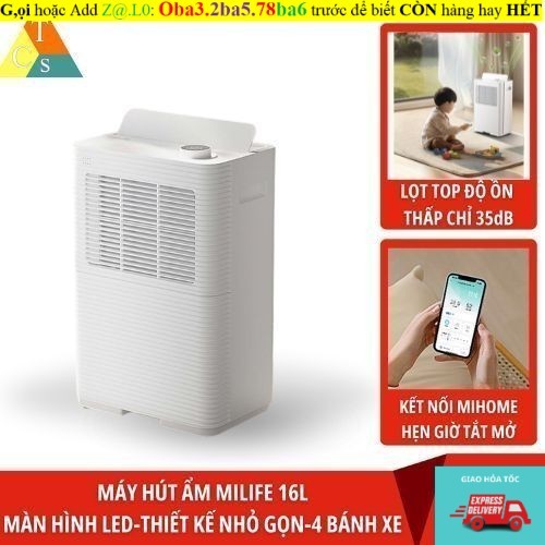 Máy hút ẩm lọc không khí, sấy quần áo thông minh miLife 16L, Công suất 16L/ngày Bảo hành 12 ...