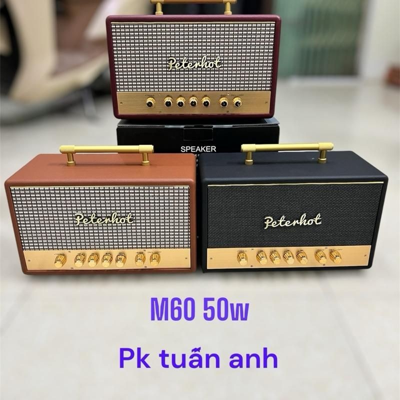 Loa blutooth M60 công suất 50w hộp gỗ bọc da 1 loa bass 40w 1 loa treble 10w bass căng Nghe Nhạc ...