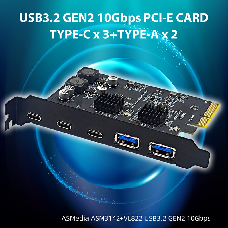 Bộ chuyển đổi PCI Express X4 sang 3 cổng Type C + 2 cổng USB3.2 Gen2 ...