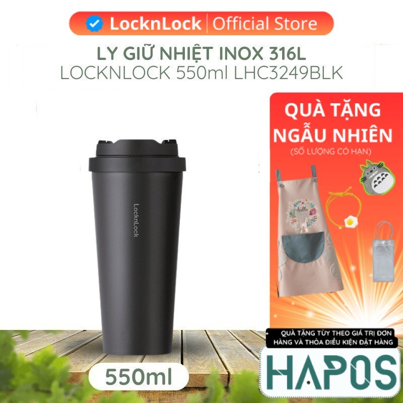Bình giữ nhiệt LocknLock 550ml LHC3249 Đen Chính hãng, mở nắp một chạm ...