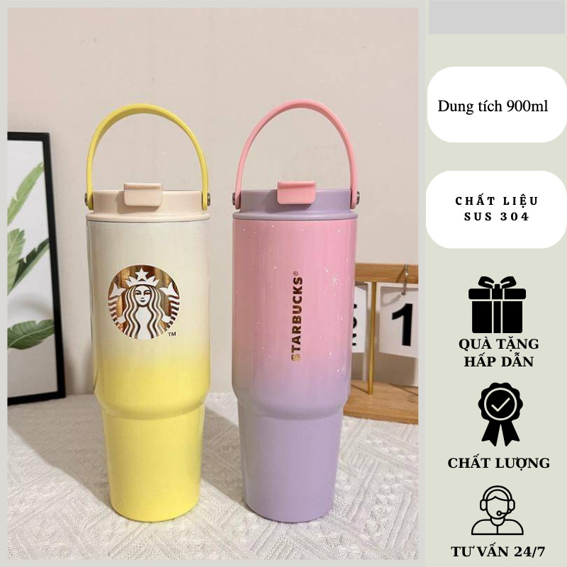 Ly giữ nhiệt Starbucks Gradient Green 900ml, bình nước inox 304 nắp kín ...
