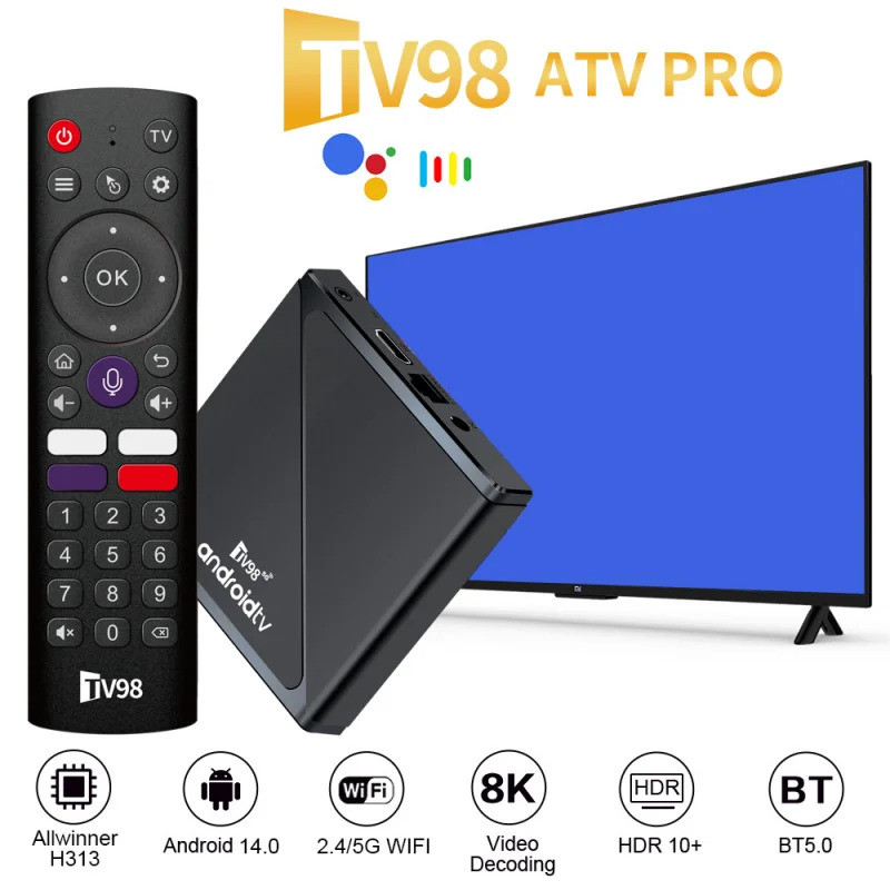 TV98 ATV Pro TV Box Android 14 Allwinner H313 Quad Core 8K 4K 5G 4G Dual Wifi BT5.0 Điều khiển ...