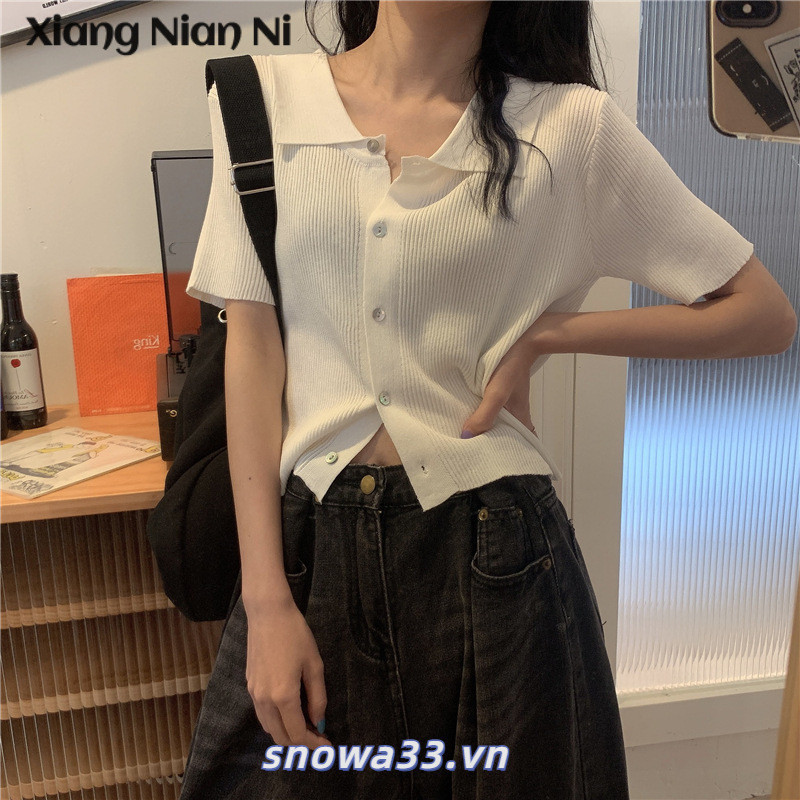 Xiang NIAN NI 2024 mùa hè phong cách Hàn Quốc cổ áo POLO ngắn tay một ngực cỡ lớn dành cho nữ ...