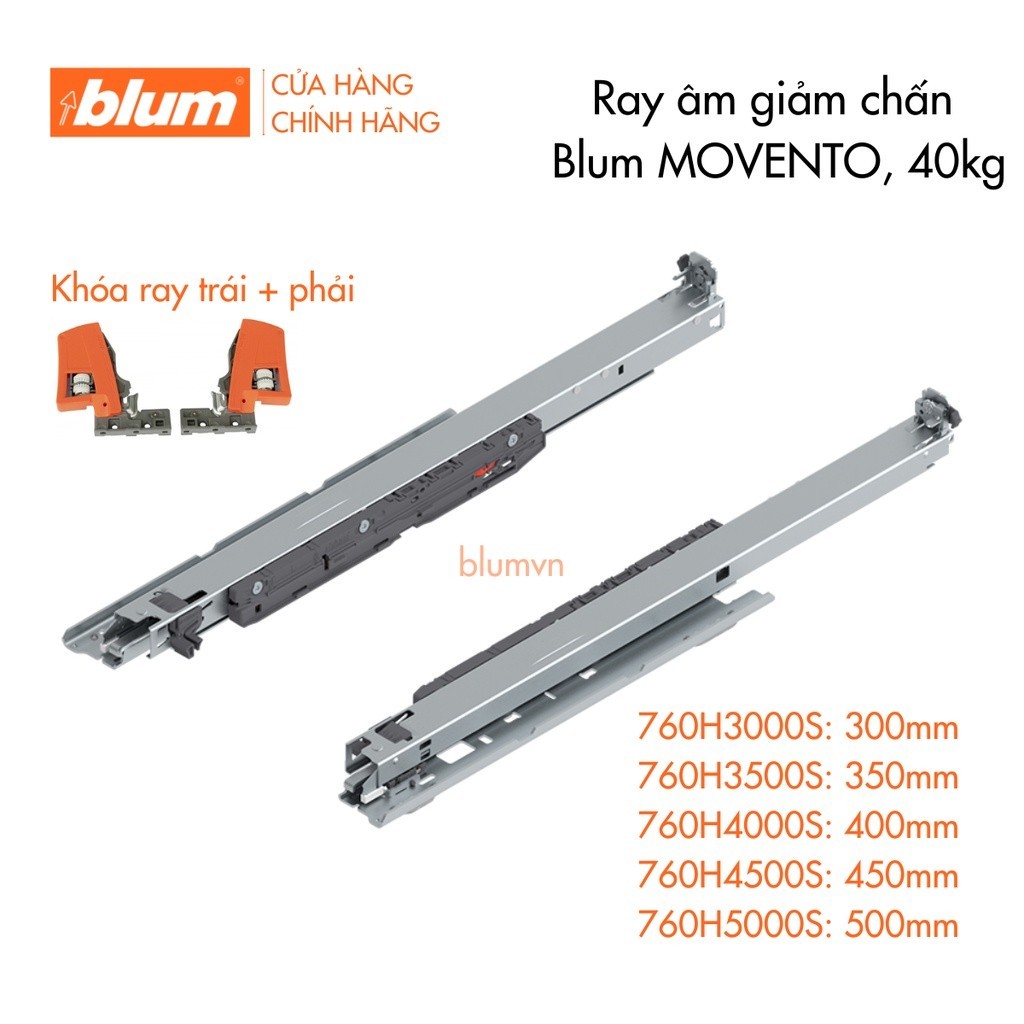 Ray âm giảm chấn Blum MOVENTO 760H tải trọng 40kg, trọn bộ bao gồm khóa ray | Shopee Việt Nam