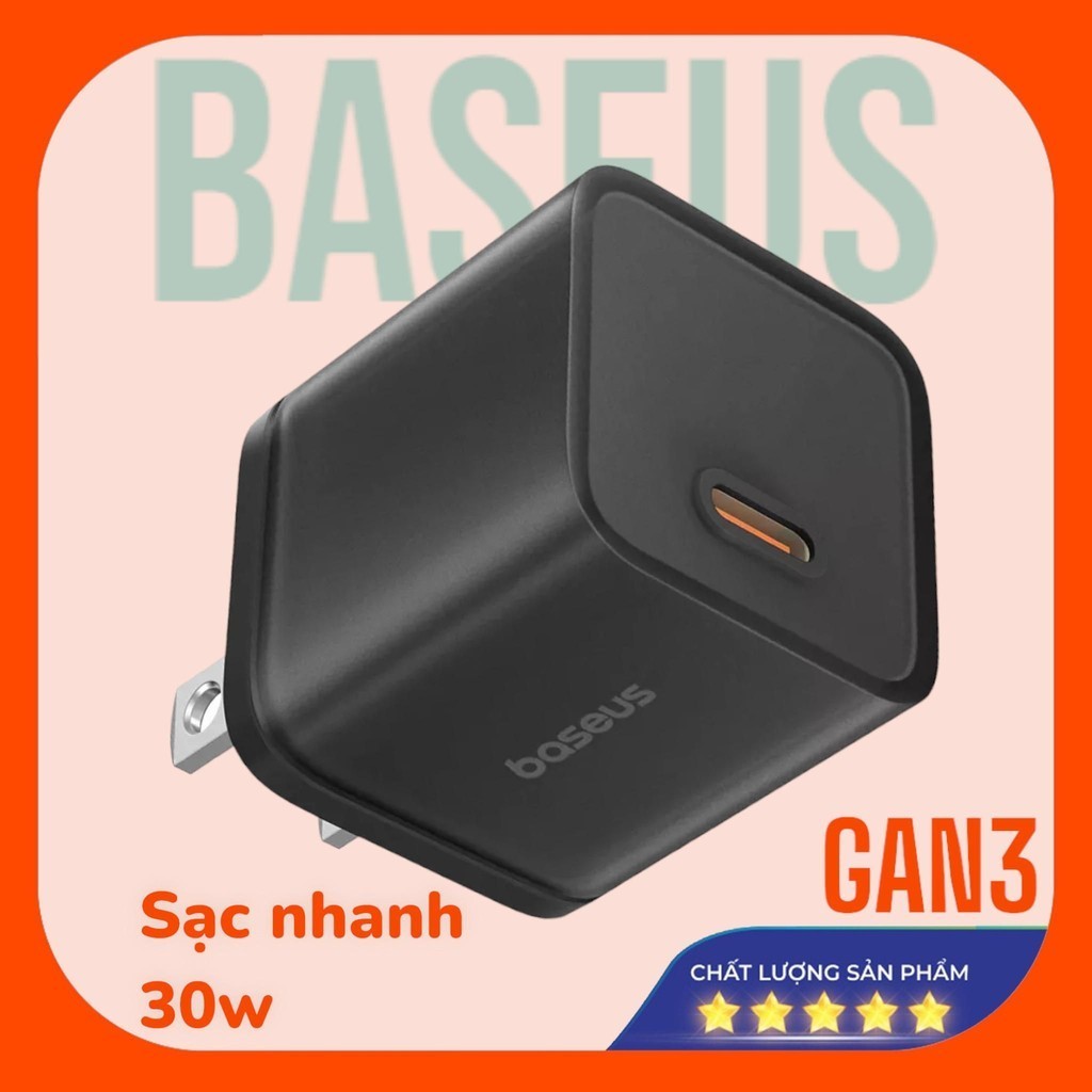 Củ Sạc Siêu Nhanh Type C 30W Baseus GaN3 Fast Charger- không hộp , đóng ...