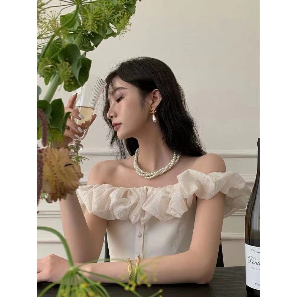 Balamy Mùa Hè Phong Cách Mới Thiết Kế Sense Pure Desire Classy Fungus Edge Một Vai Không Đều Tay ...