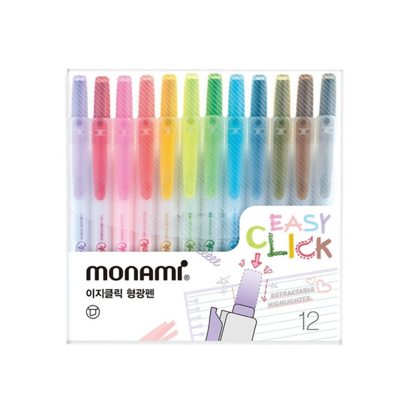 Monami Easy Click Highlighter 12 Color Set / Knock Type | Shopee Việt Nam