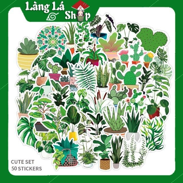 Miếng dán Sticker chủ đề cây xanh trọn bộ 50 hình - In rõ ràng sắc nét ...