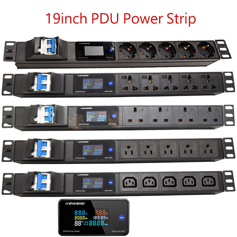 19inch Giá Tủ PDU Dải Nguồn EU / US / UK C13 / Ổ Cắm Đa Năng Vôn Kế Kỹ ...