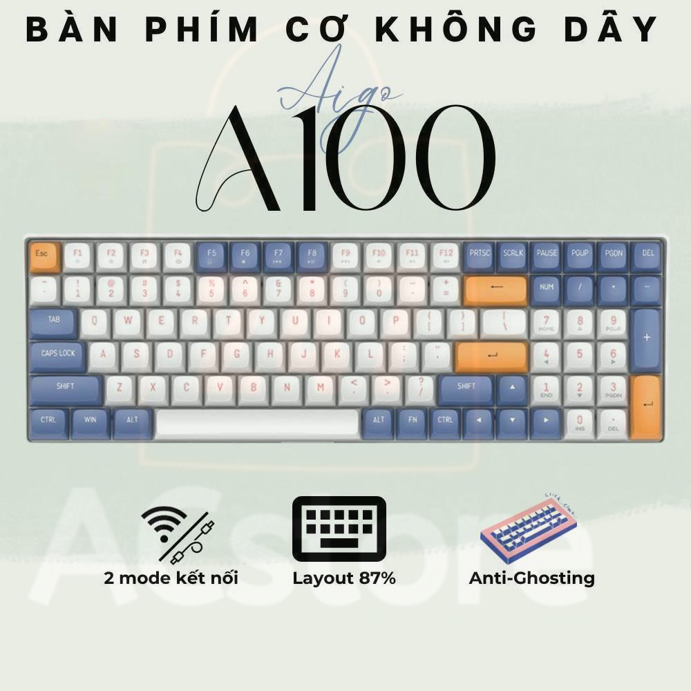 Bàn phím cơ không dây AIGO A100 - Kết nối 2 chế độ - Có Hotswap - Blue ...