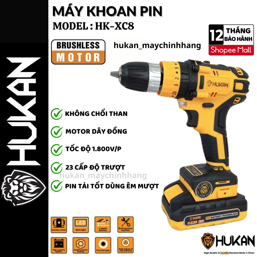 Máy Khoan Pin HUKAN HK-XC8 Lực Siết 45N.M, Khoan pin 3 Chức Năng Động Cơ Không Thổi Than ...