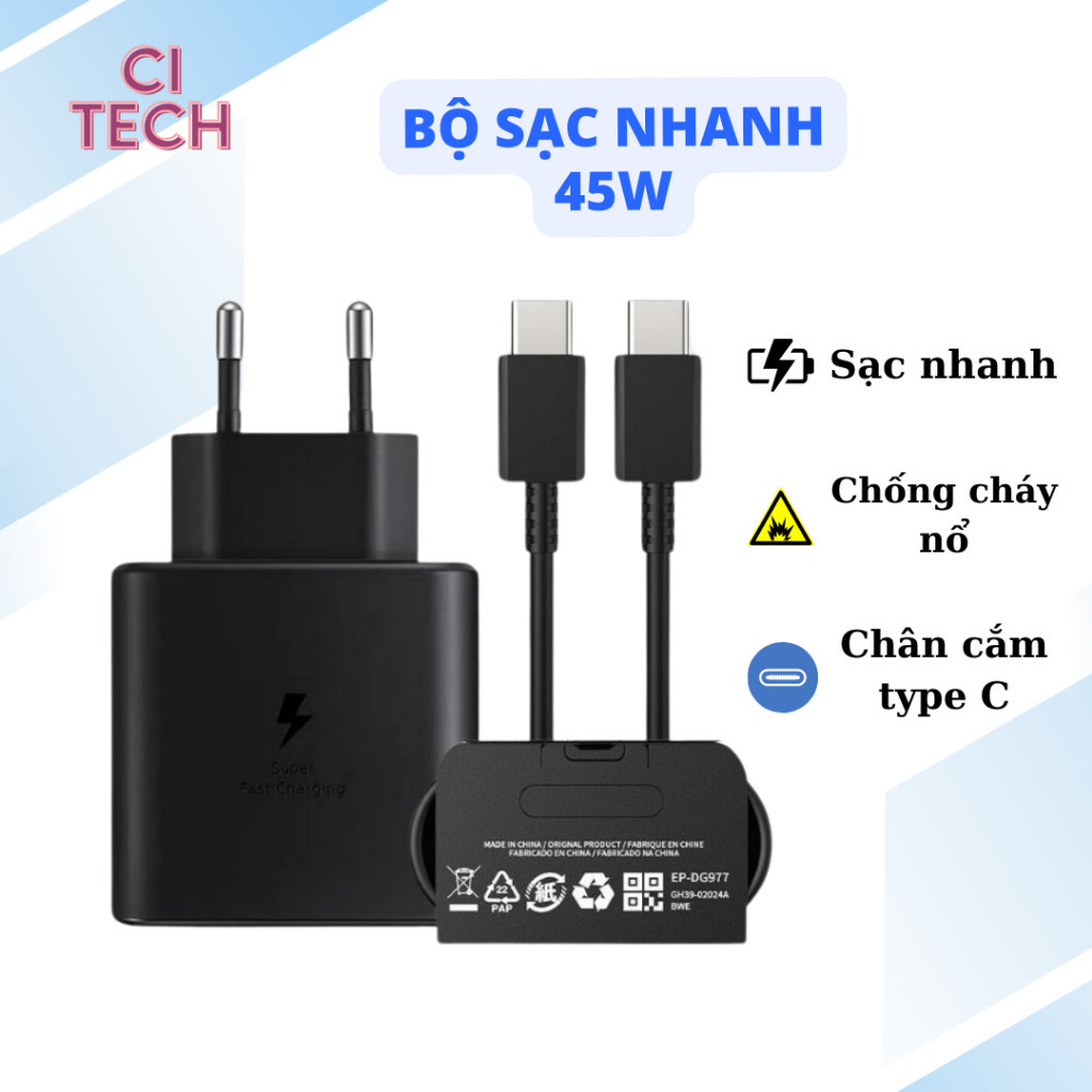 [ HCM ] Sạc SamSung 45W Cho Note 10 Plus Note 20 S21 S22 S22 Plus S22 Ultra Type C to Type C 5A ...