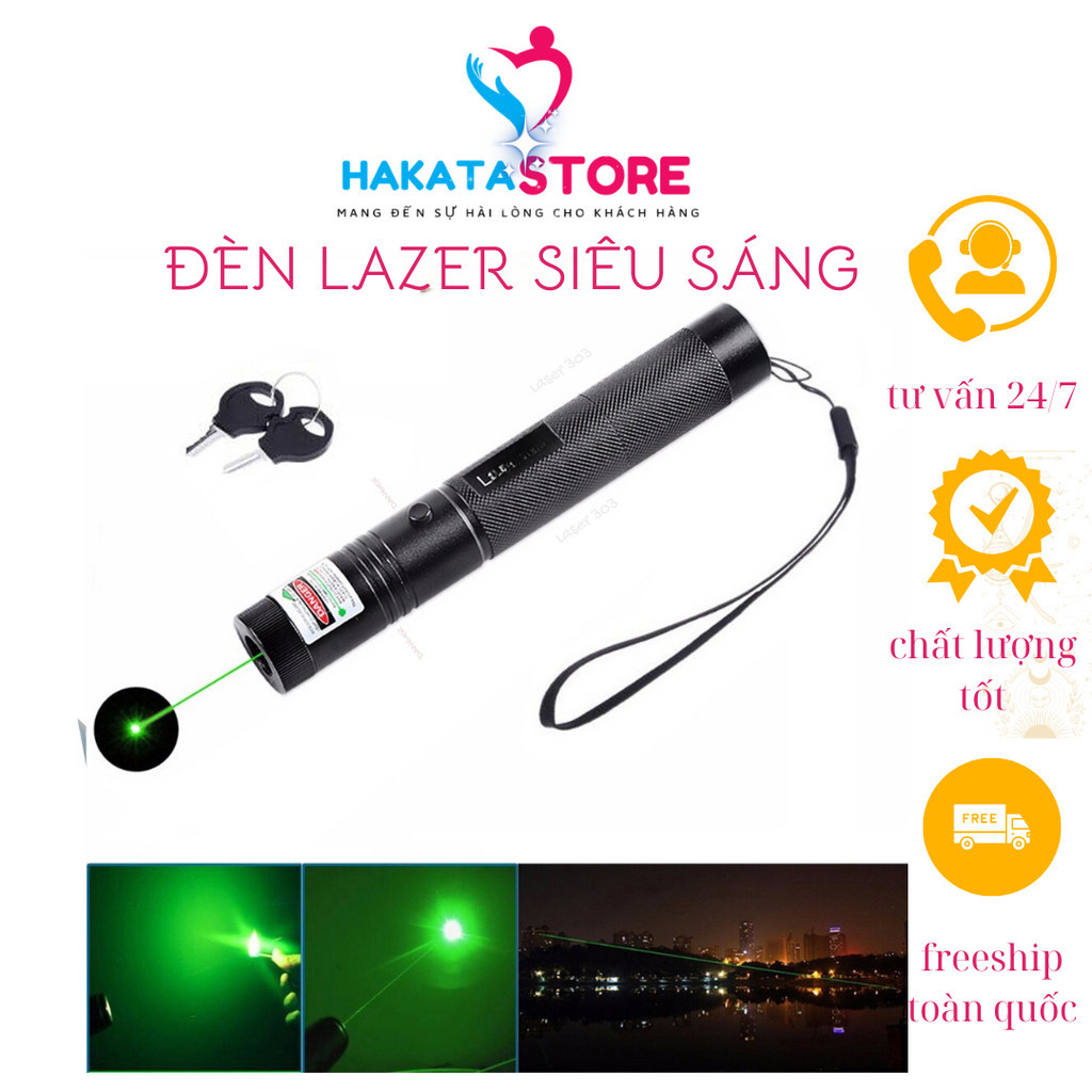 Đèn pin laser 303 Cao Cấp gồm pin, sạc và khóa - Bút trình chiếu laser xa hàng nghìn mét ...