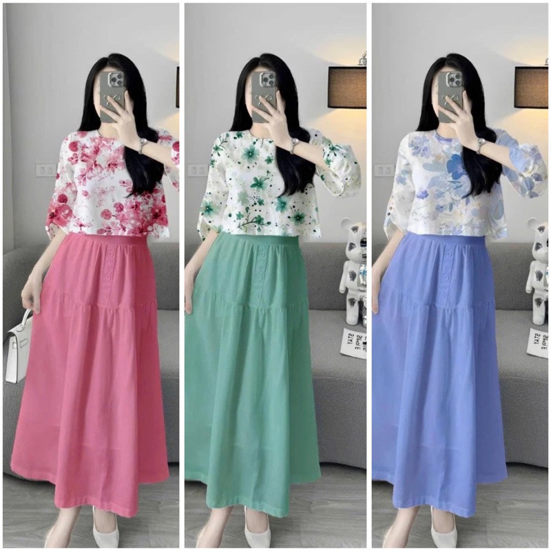 Set Váy Nữ, Đầm Nữ Trung Niên, Set Áo Và Chân Váy, Áo Tay Lửng, Mã F10 ...