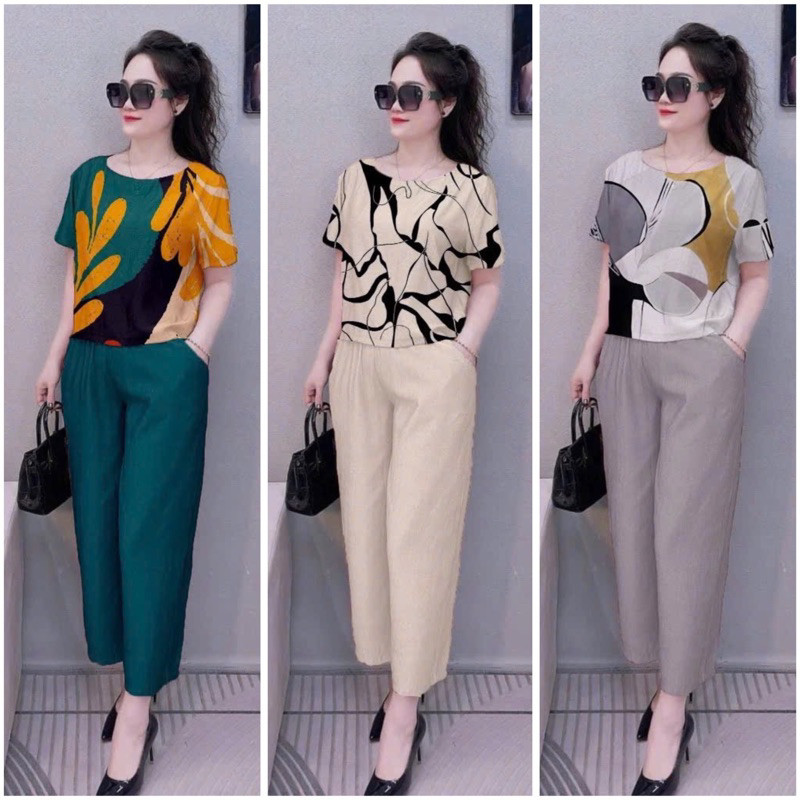 Set Đồ Trung Niên, Bộ Nữ Mặc Nhà, Bộ Đồ Ngắn Tay, Áo Cổ Tròn, Mã MH4 ...