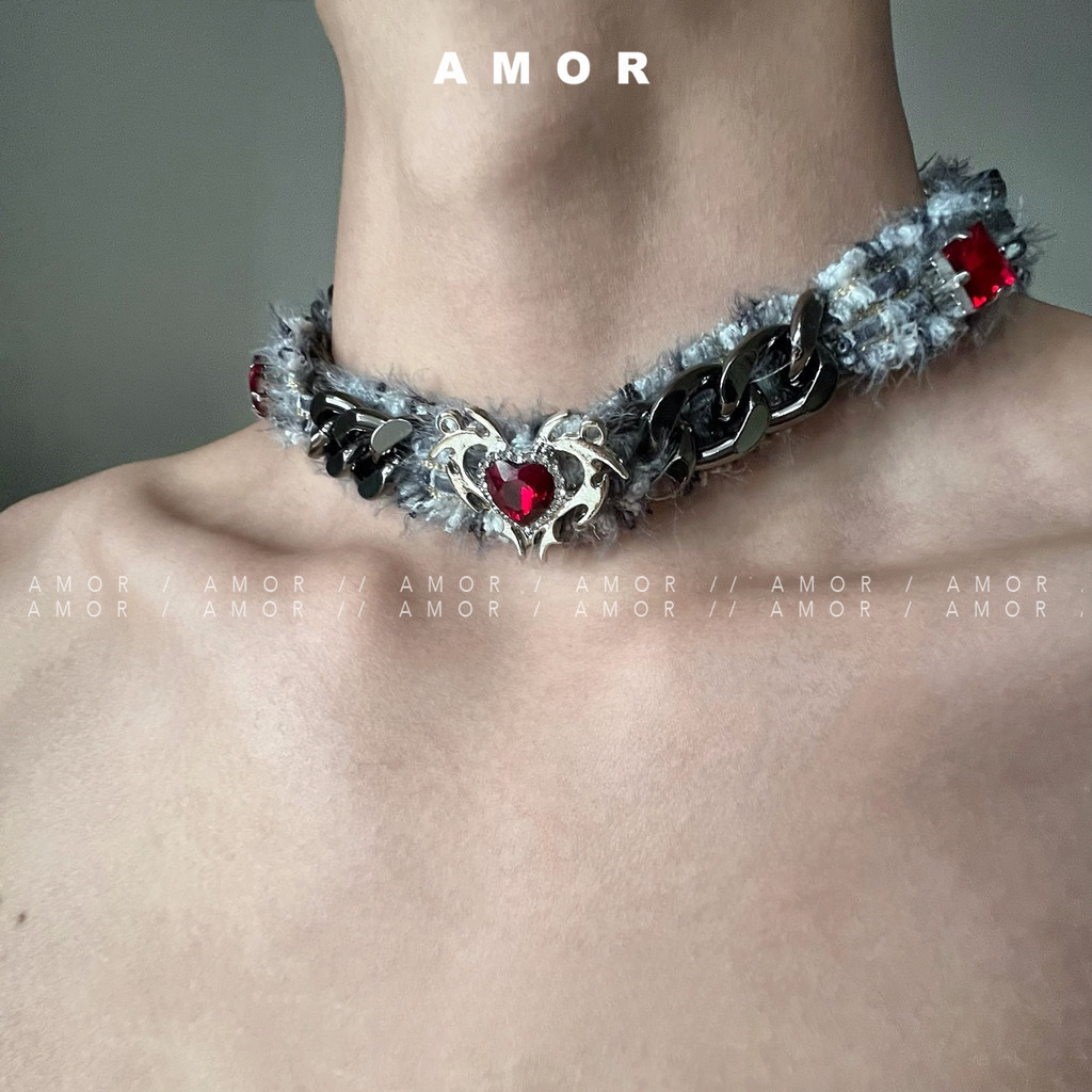 Punk Y2k Choker Unisex Plush Love Geometry Blade Thick Chain Wrapped Necklace | Shopee Việt Nam