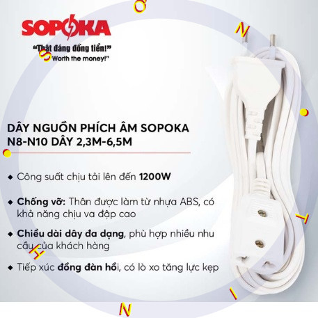 Dây nguồn phích âm SOPOKA N8 N9 dây 2,3m 3.9m 1200W 7A-250V | Shopee Việt Nam