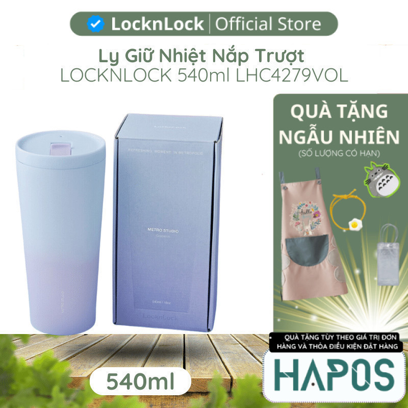 Ly giữ nhiệt 540ml LocknLock nắp trượt LHC4279VOL - Hàng chính hãng, đế silicone chống trượt ...