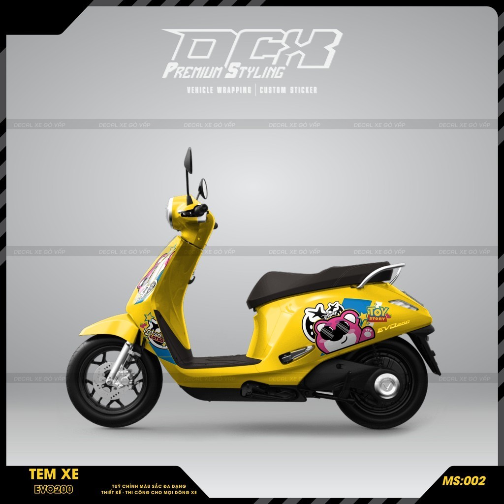Tem Rời Gấu Dâu Lotso Xe Máy Điện Vinfast EVO 200 |Chất Liệu PVC 3 Lớp ...