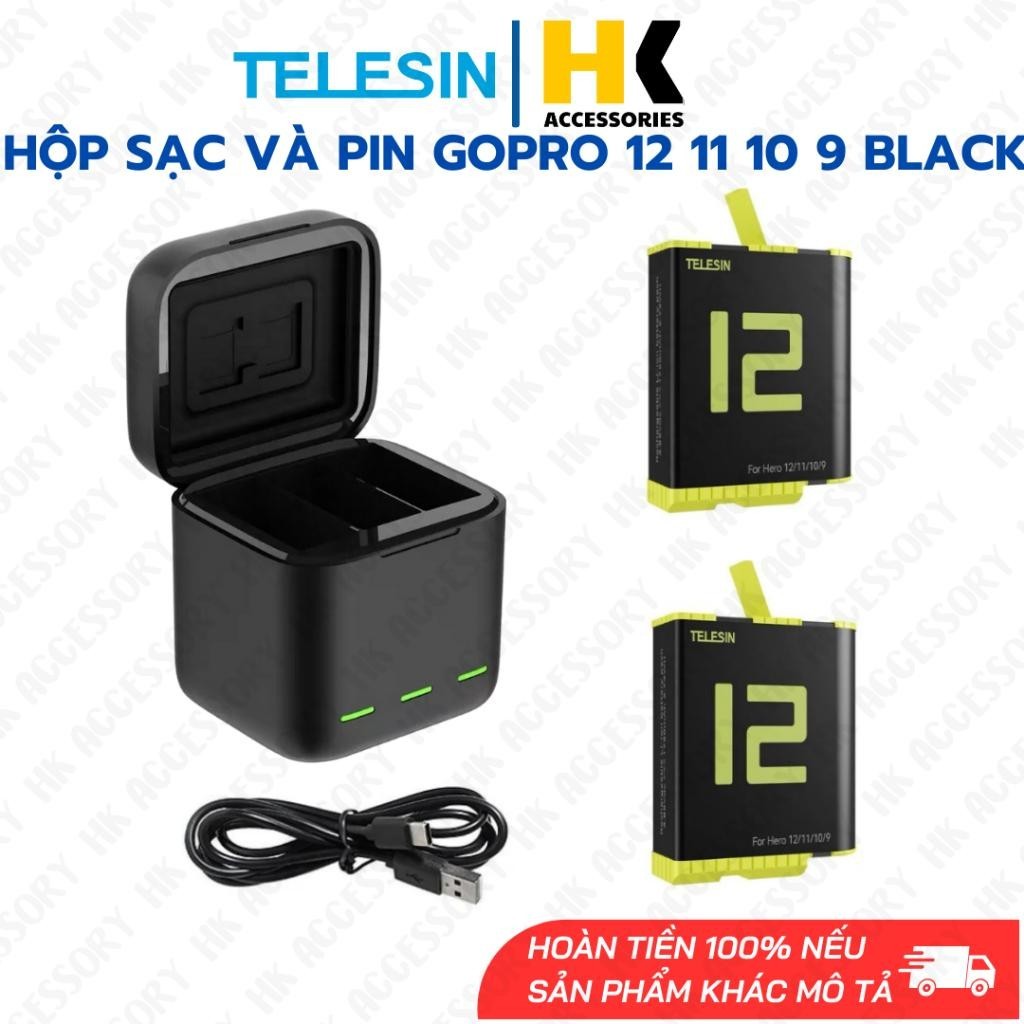 Pin gopro 12 11 10 9 Black và Hộp Sạc 3 khe pin hỗ trợ tối đa sạc pin ...