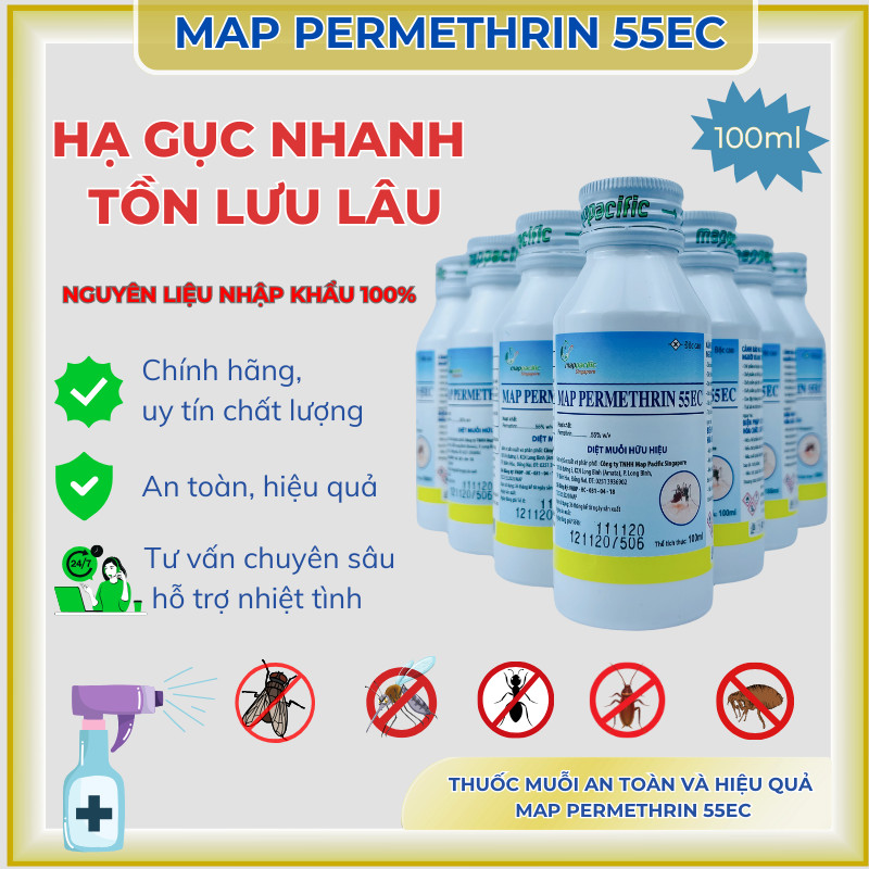 Thuốc diệt muỗi, côn trùng Map Permethrin 55EC chai 100ml, chế phẩm ...
