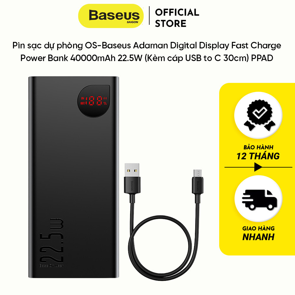 Pin sạc dự phòng OS-Baseus adaman digital display fast charge power bank 40000mAh 22.5W PPAD ...