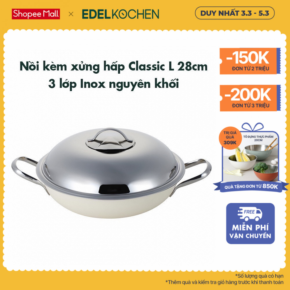 Nồi inox kèm xửng hấp 3 lớp nguyên khối Edelkochen Classic L Collection ...