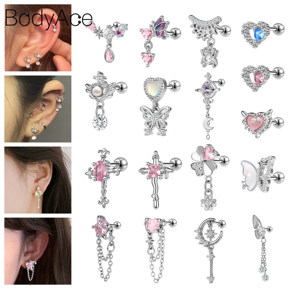 Bodyace 1PC 20G Bông Tai Thép Không Gỉ Bạc Pha Lê Tai Xuyên Xoắn Ốc Ốc Ốc Ốc Bông Tai Hình Trái ...