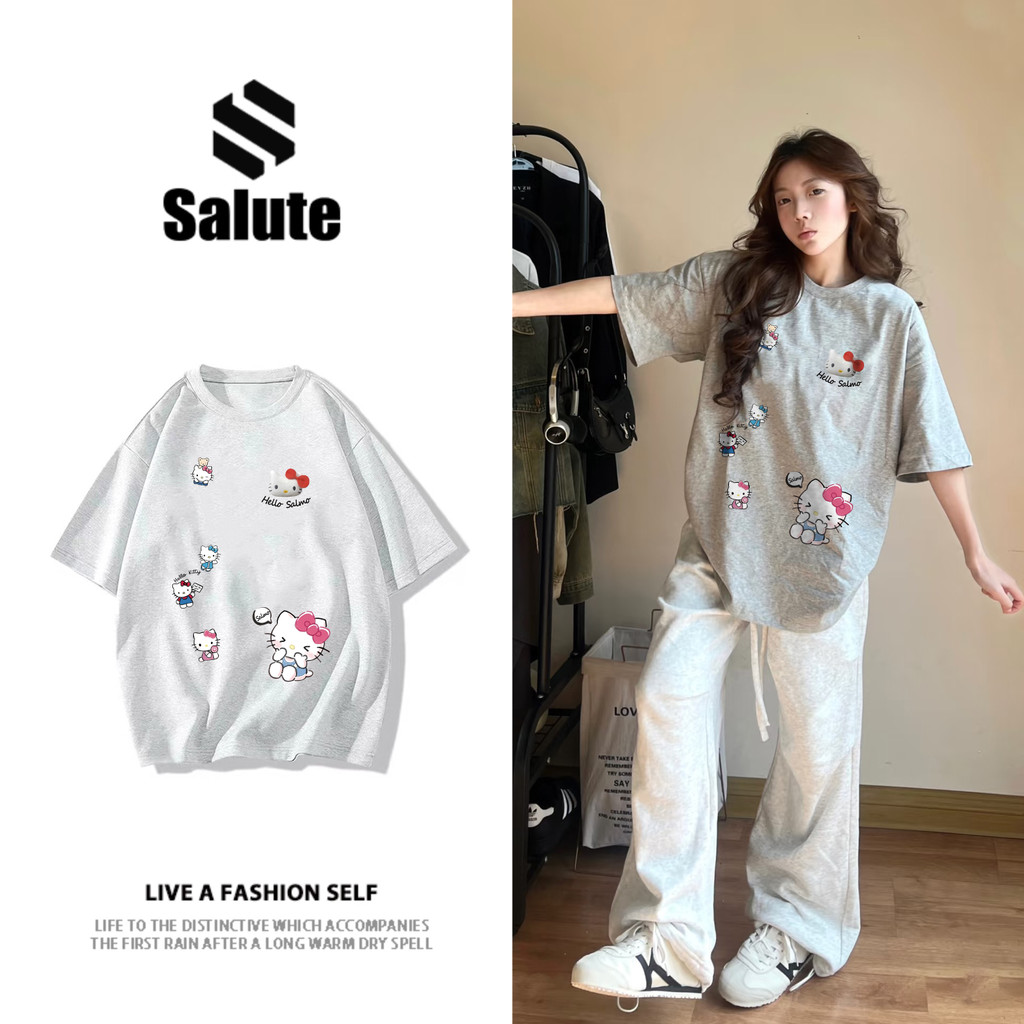 Áo phông nữ xám ghi hello kitty kiểu dáng cute hàn quốc đẹp 100% cotton ...