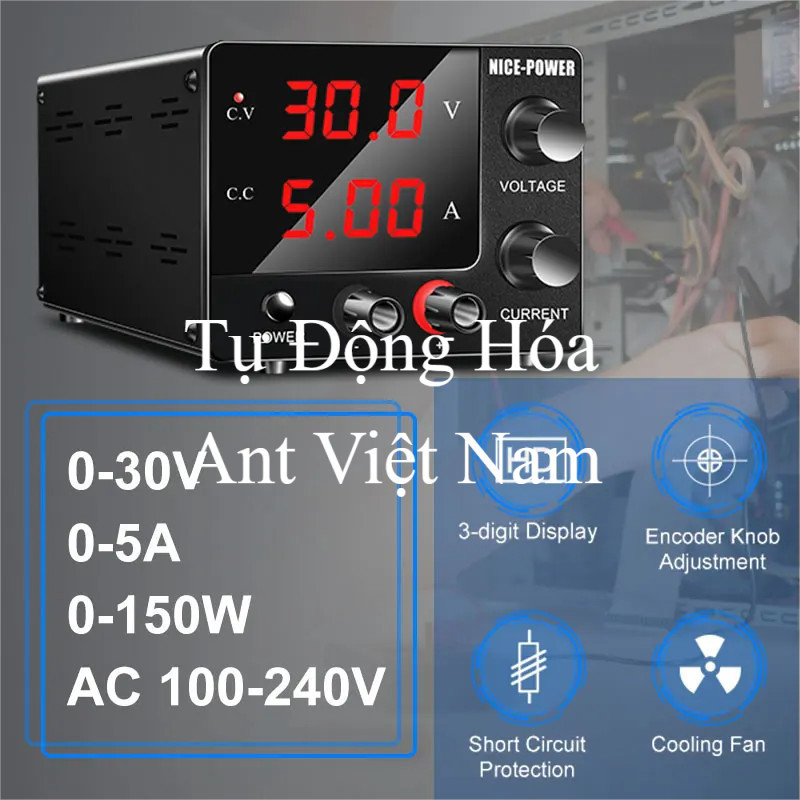 NICE-POWER 30V5A Laboratory Bench Mini Variable DC Power Supply , 3-Digits LED Display Switched ...