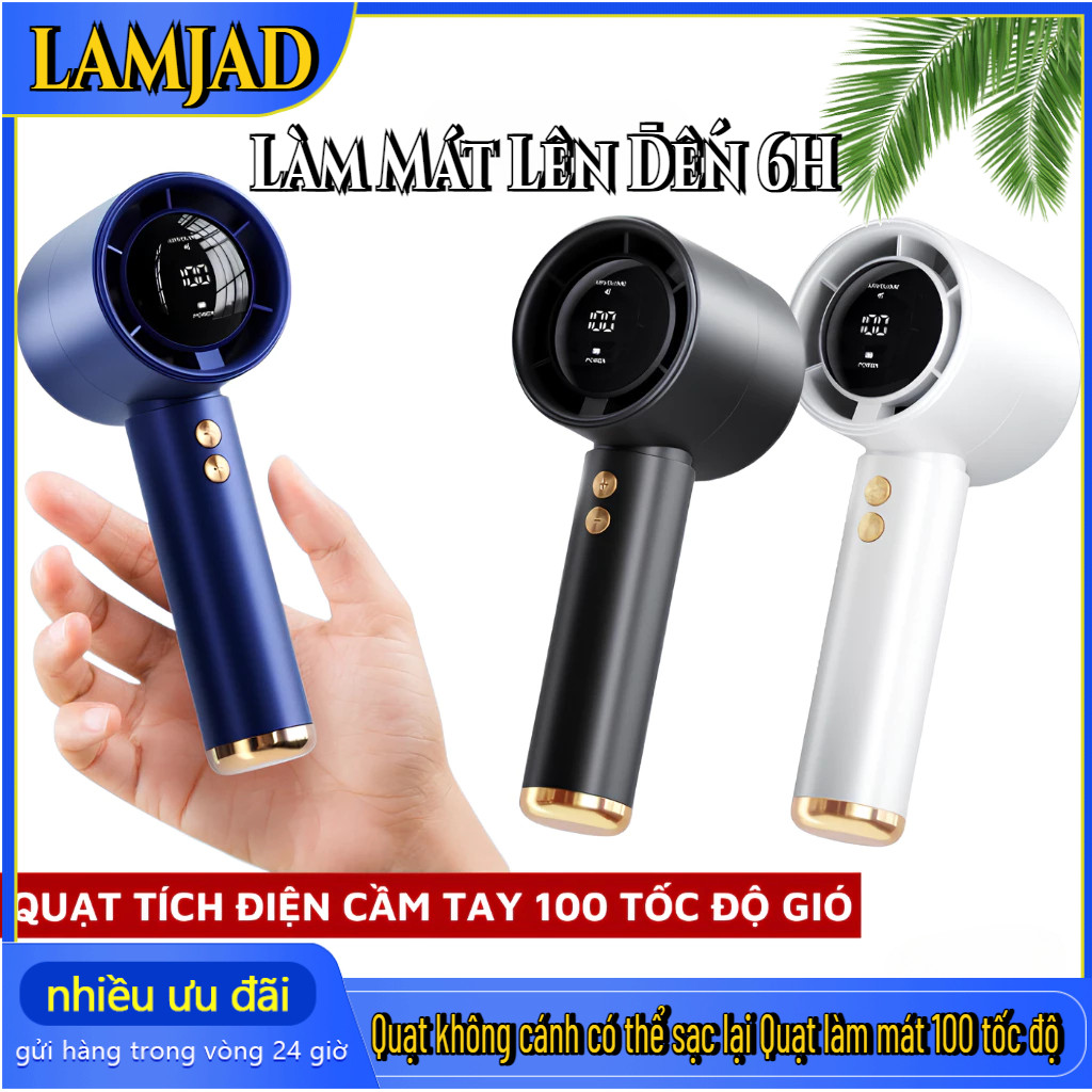 Quạt cầm tay LAMJAD 100 cấp độ gió, Quạt tích điện mini pin cao 5 000 ...