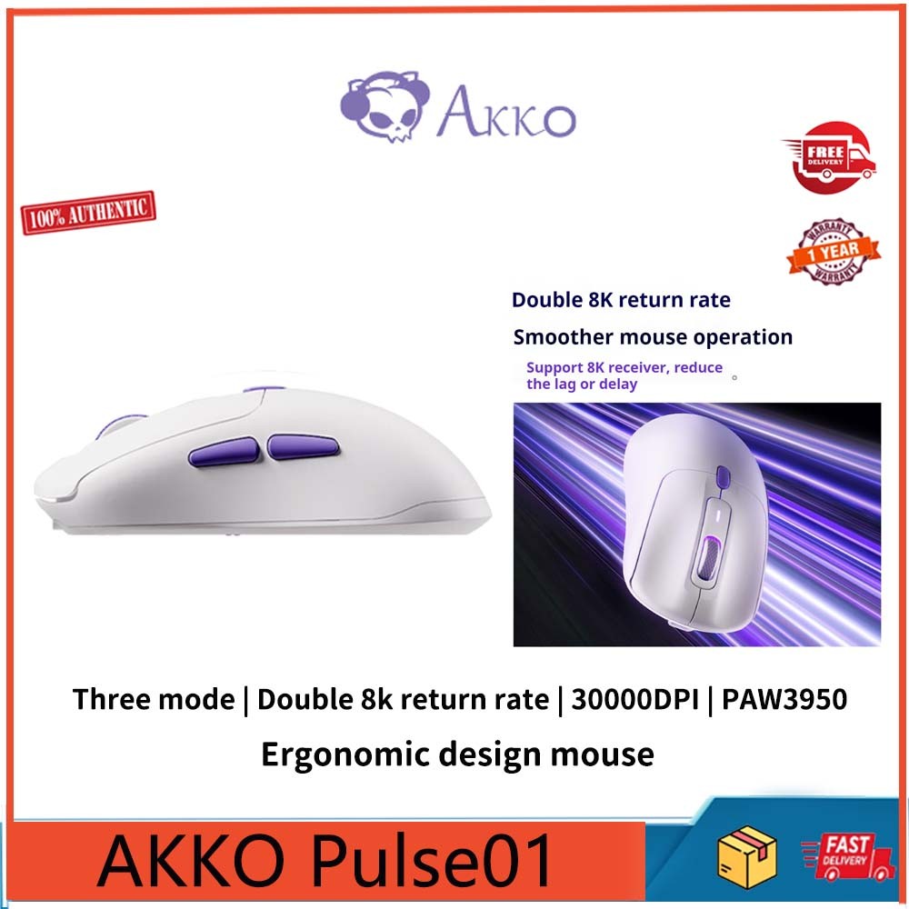 Akko Pulse01 Ba chế độ Công thái học không dây PAW3395, Chuột chơi Game ...