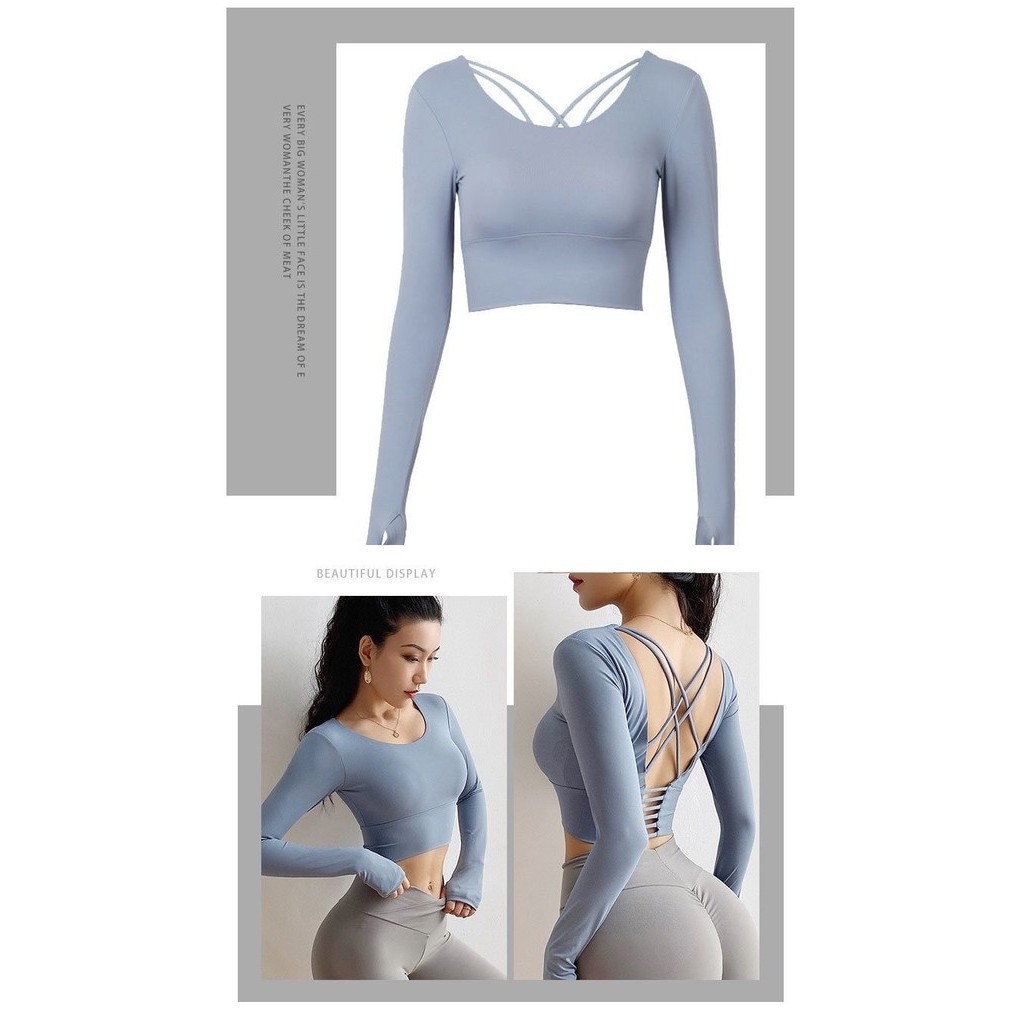 Mandu Áo thể thao chéo dài tay mới có miếng đệm ngực để chạy bộ, tập ...