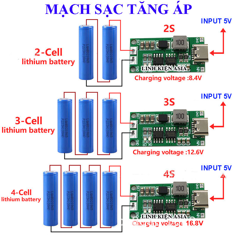Mạch sạc tăng áp sạc pin 2S (8.4V) 3S (12.6V) 4S (16.8V) đầu vào cổng TypeC 5V | Shopee Việt Nam