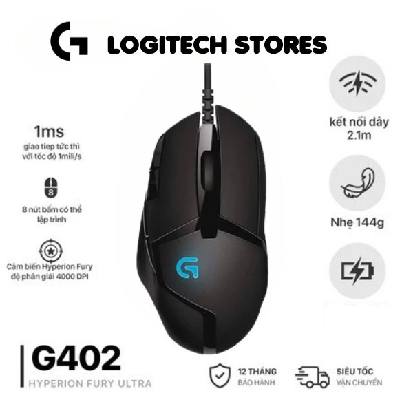Chuột game có dây Logitech G402 Hyperion Fury FPS - Theo dõi tốc độ cao 8 nút lập trình ...