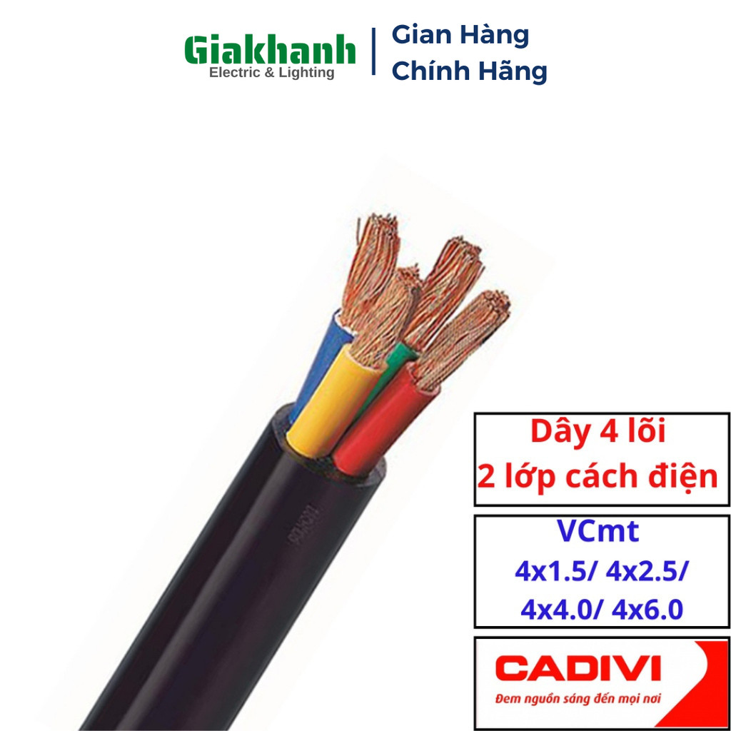 [bán theo mét] Dây Điện Mềm Tròn Bọc Nhựa PVC 4 lõi 300/500V, 2 Lớp Cách Điện Cadivi VCmt 4x1.5 ...
