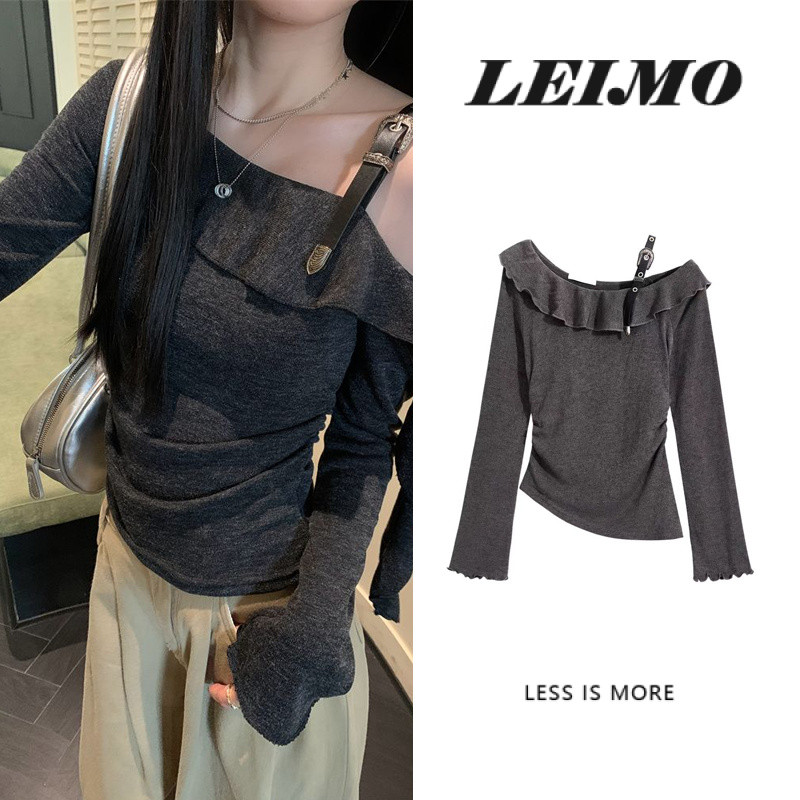 Áo dệt kim trễ vai dài tay không quy tắc áo xếp ly sang trọng ôm dáng ...