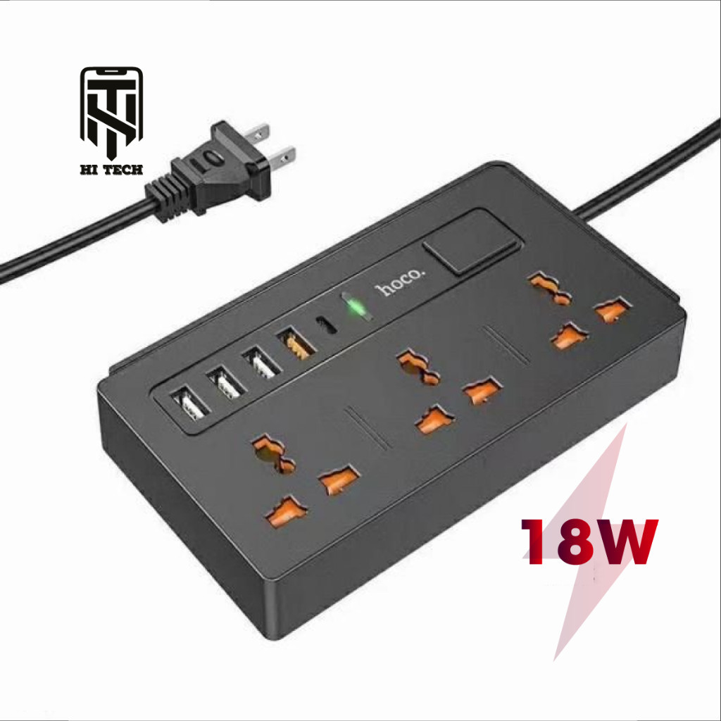 Ổ điện Hoco DC15 2 in 1 Multi-socket ( 4 cổng USB+ Type-C ) hỗ trợ sạc ...