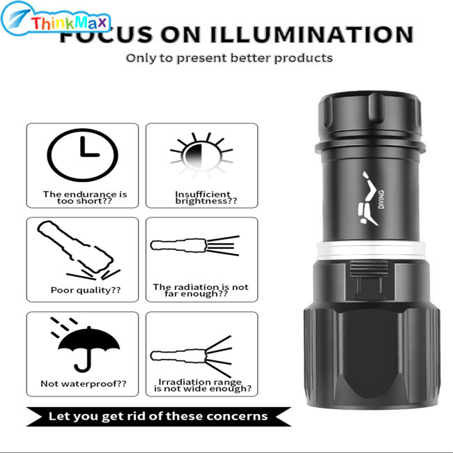 Lặn Lặn Đèn Pin 1000 Lumens IPX8 Chống Nước Siêu Sáng XHP 70 Đèn Pin ...