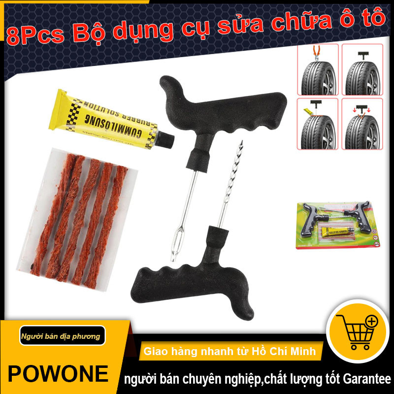 POWONE 8Pcs Công cụ sửa chữa lốp xe Bộ sửa chữa lốp cao su không có lốp ...