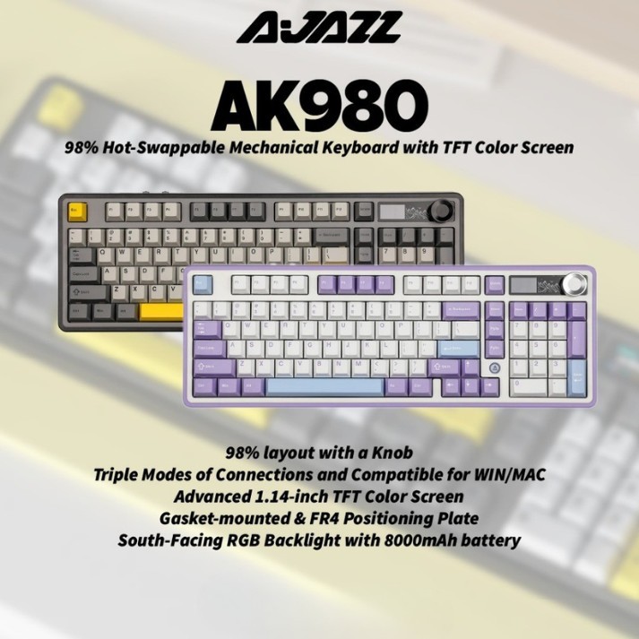 Bàn phím cơ Ajazz AK980 - 3 Mode kết nối - Led RGB- Gasket Mount - Pin ...