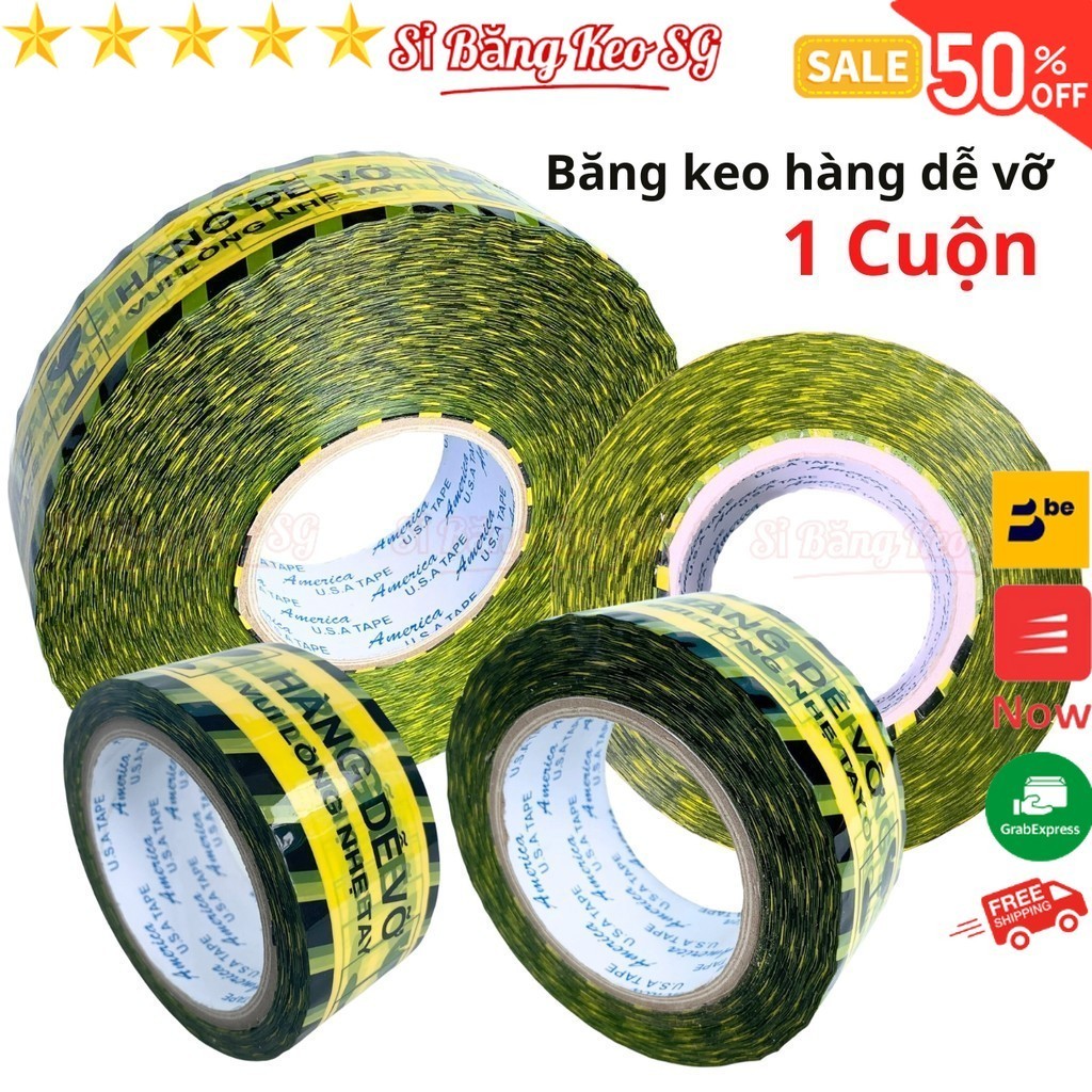 SKU237 - 1 Cuộn băng keo hàng dễ vỡ 100yard - 200yard - 300yard - 500yard, lõi giấy 5mm, rộng 4 ...