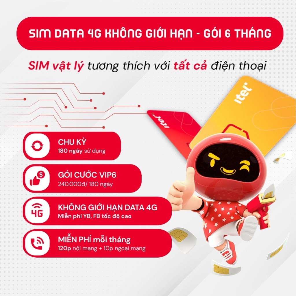 SIM iTel VIP6 - Data 4G không giới hạn - Gói 6 tháng | Shopee Việt Nam