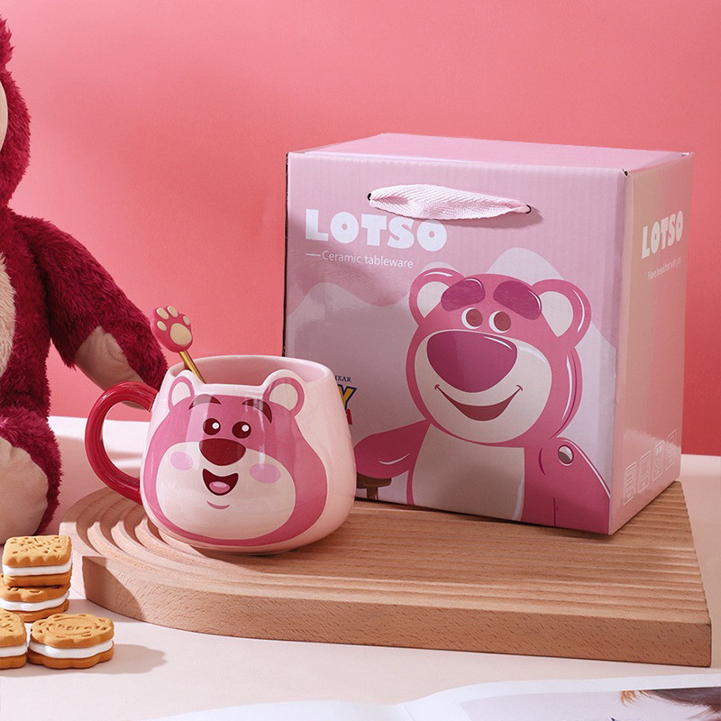 Ly Sứ Gấu Dâu Lotso - Set kèm muỗng và hộp quà tặng siêu dễ thương ...