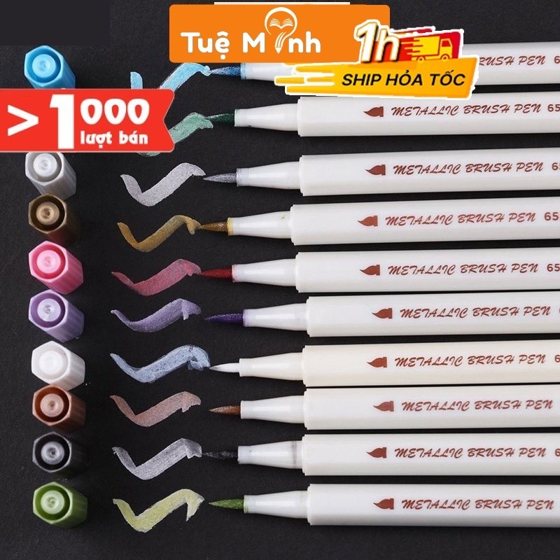 Bút lông ngòi brush nét 2mm Brush Metallic 6551BR VPP Tuệ Minh, bút ...